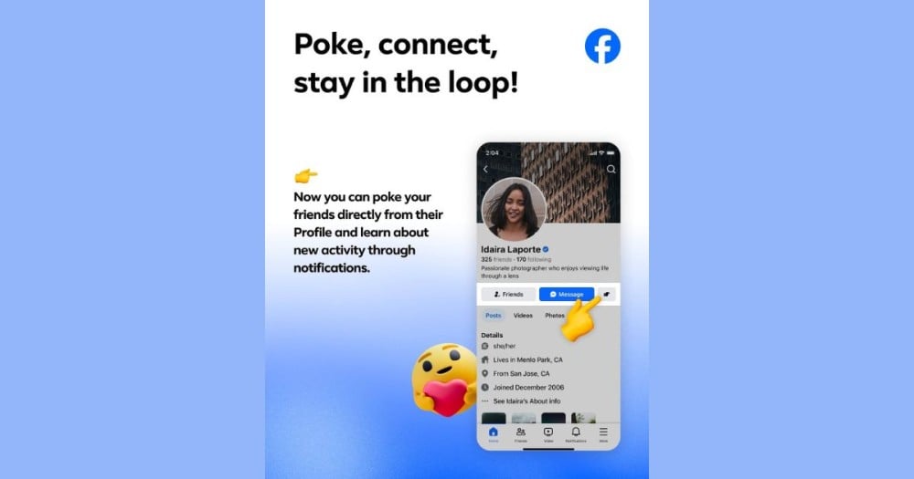 Facebook ผลักดันปุ่ม Poke อีกครั้ง แสดงไว้ในหน้าโปรไฟล์ พร้อมหน้าแทร็กประวัติการ Poke | Blognone