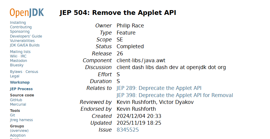 สิ้นยุคสมัย Oracle ถอด Java Applet ออกจาก JDK 26 | Blognone